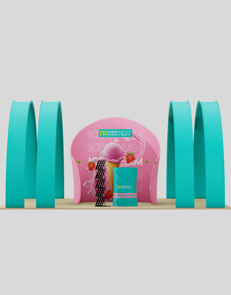 20ft Retail Trade Show Booth with Arch & Pod Space – Megaprintery
